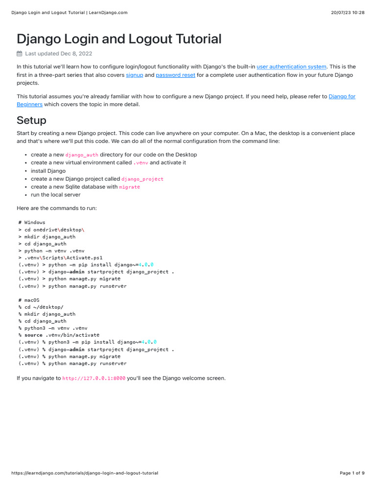 Django Login and Logout Tutorial - LearnDjango | PDF | Login | Password