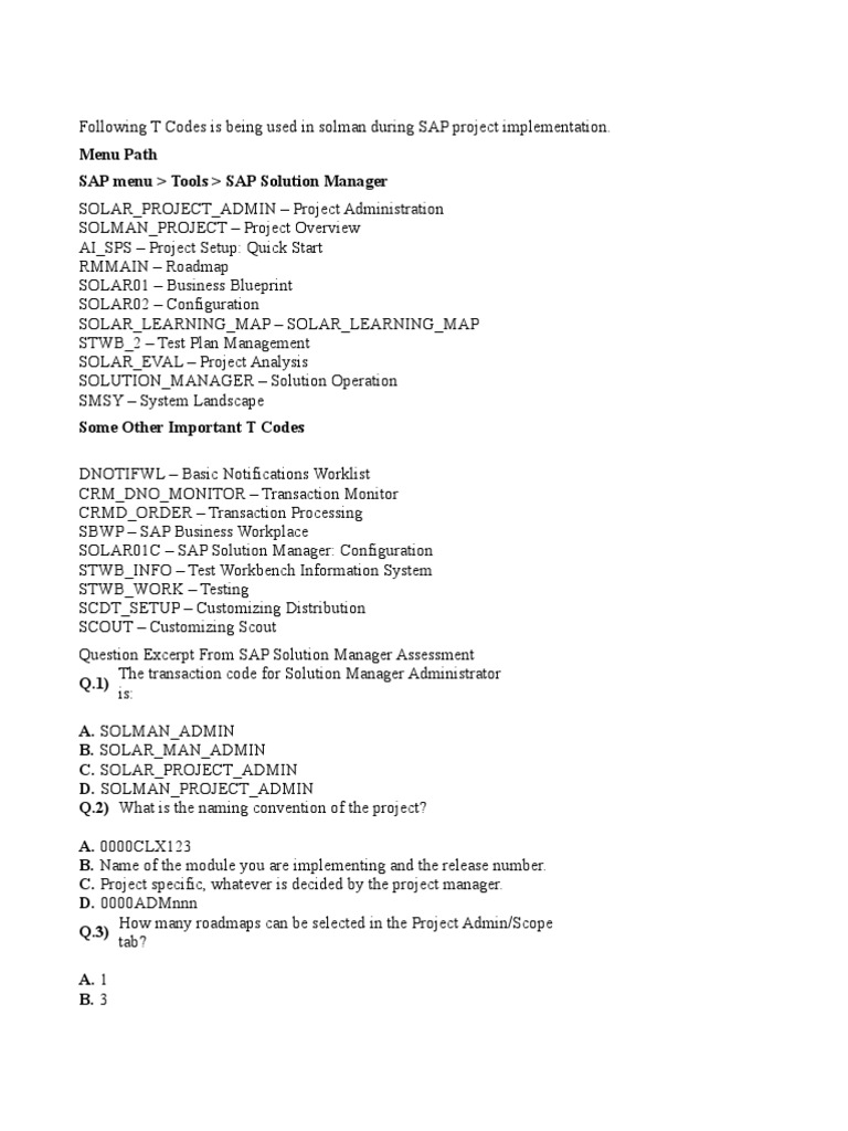 Solman Tcodes | PDF | Specification (Technical Standard) | Information ...