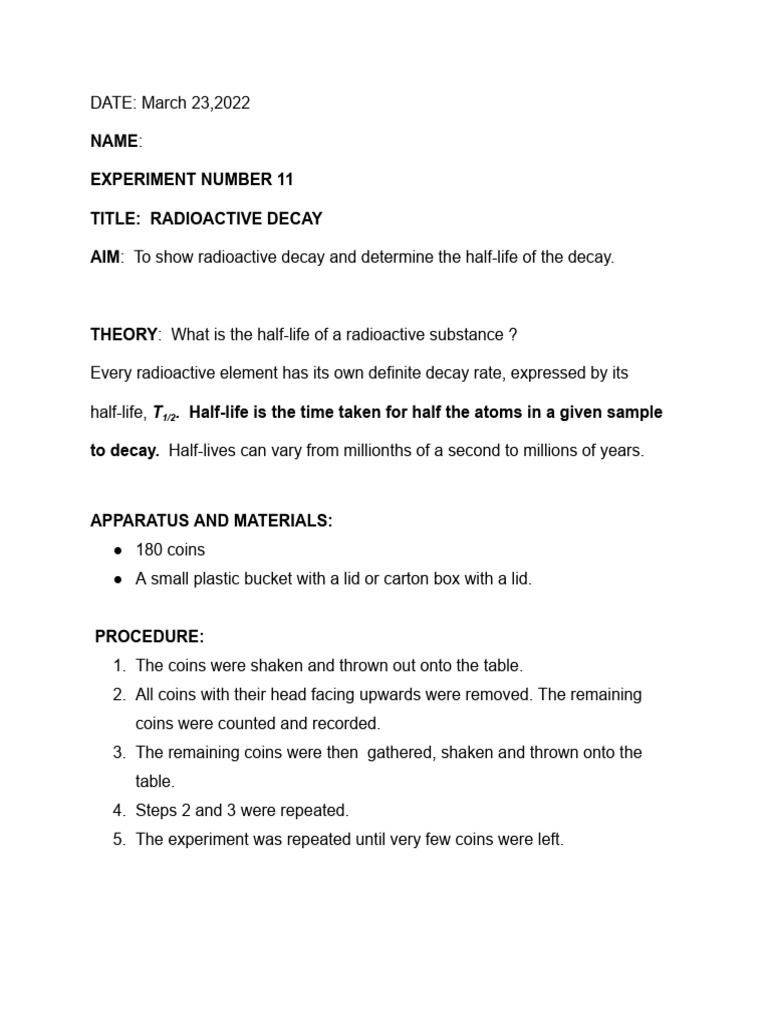 Radioactive Decay Experiment Analysis | PDF | Radioactive Decay | Atoms