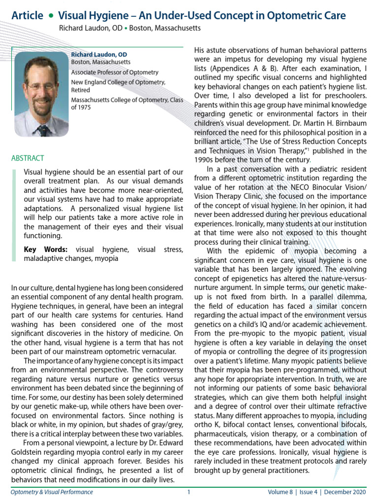 Visual Hygiene-An Under Used Concept in Optometric Care | PDF | Myopia ...