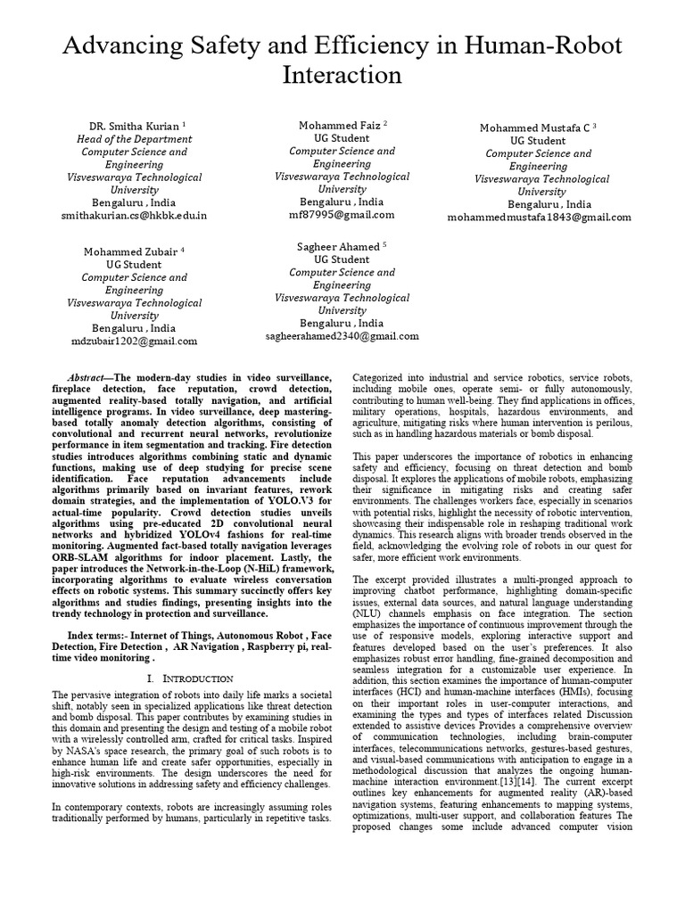 IEEE-Advancing Safety and Efficiency in Human-Robot Interaction | PDF | Augmented Reality ...