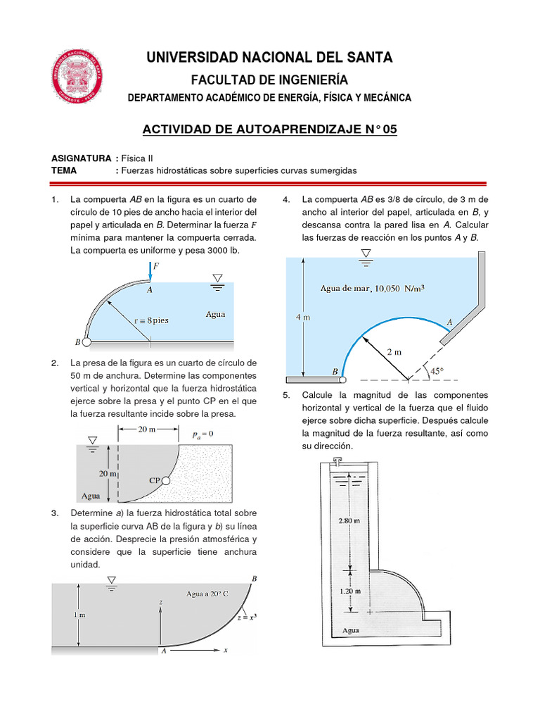 Pract 5. Fuerzas Hidrostáticas Sobre Superficies Curvas Sumergidas | PDF | Presión | Fuerza