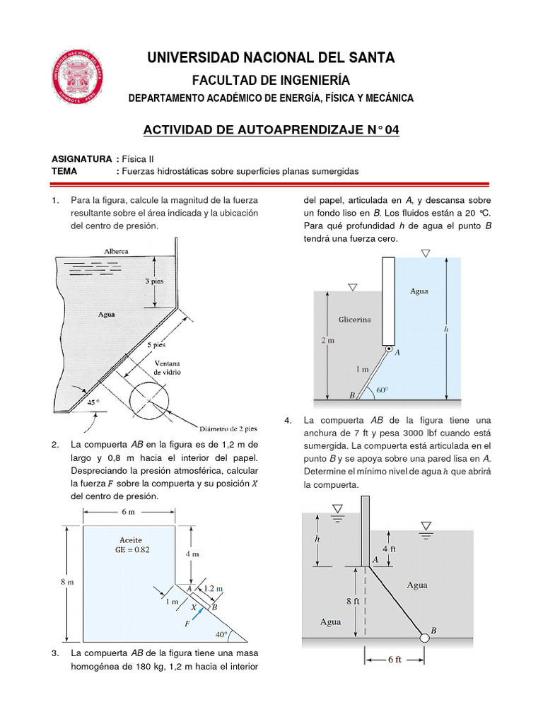 Pract 4. Fuerzas Hidrostáticas Sobre Superficies Planas Sumergidas | PDF | Presión | Fuerza
