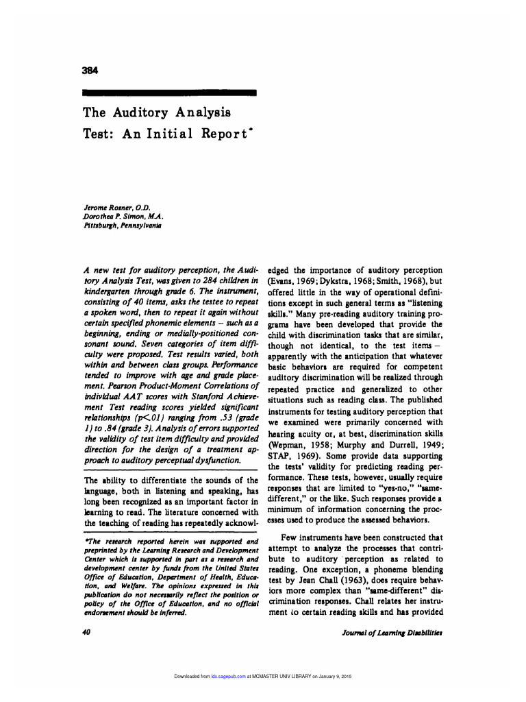 The Auditory Analysis Test: An Initial Report | PDF | Psychology ...