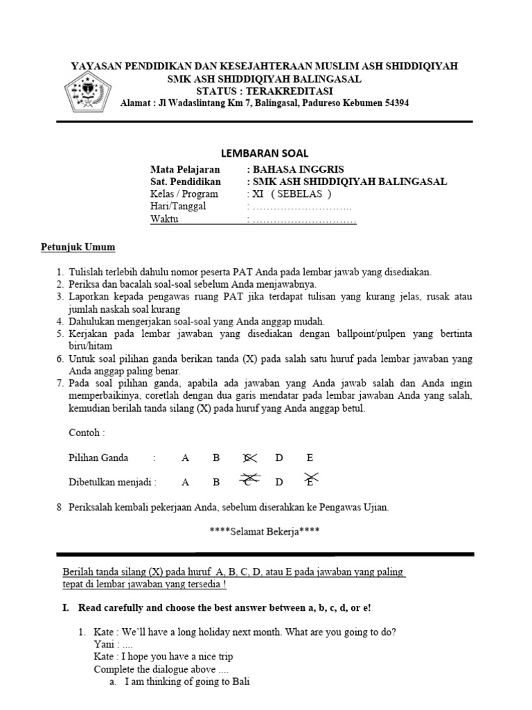 Soal PAT Bahasa Inggris Kelas XI | PDF | Fish | Sea