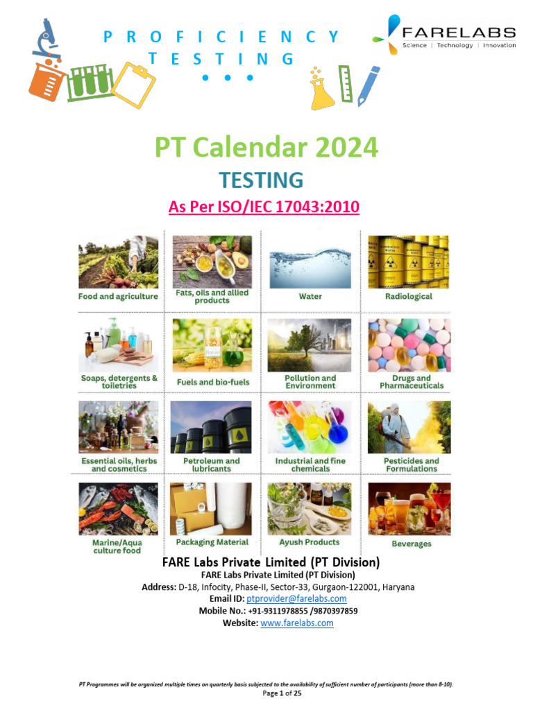 Testing PT Calendar | PDF | Chemical Substances | Chemical Compounds