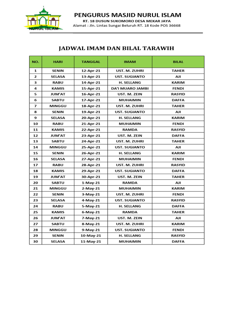 Jadwal Sholat Jumat | PDF