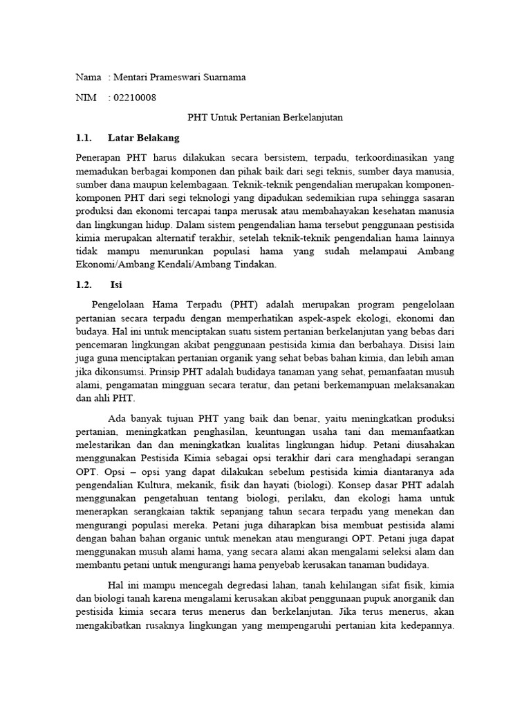 PHT Untuk Pertanian Berkelanjutan | PDF