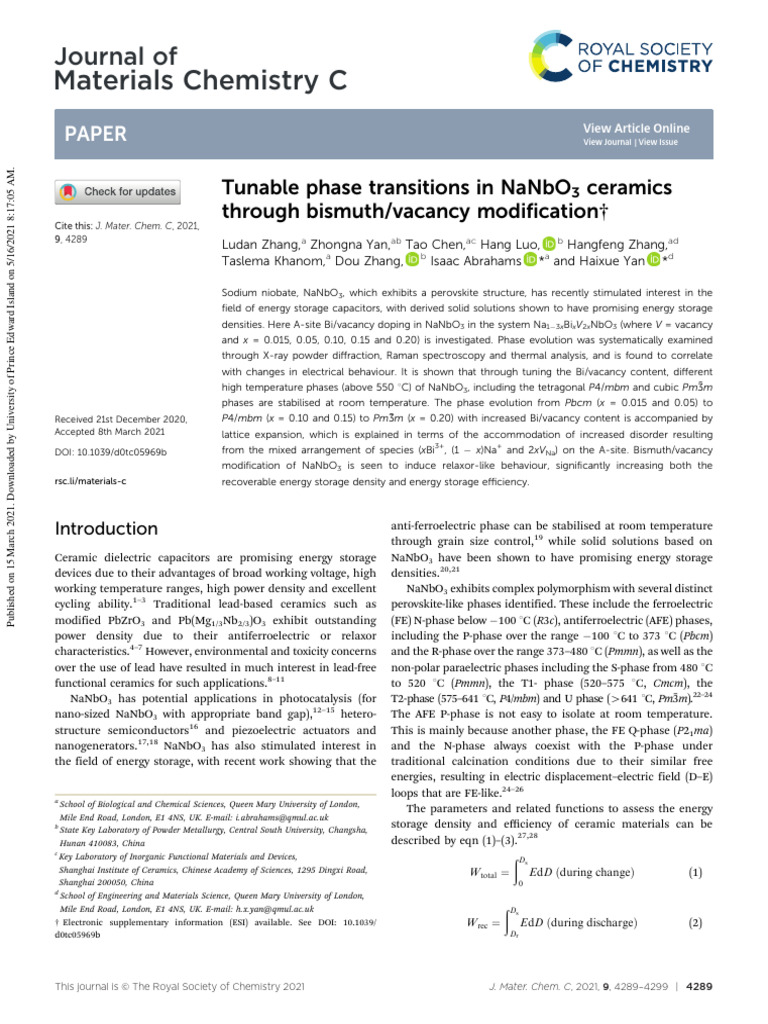 Bi doped NaNbO3 | PDF | Dielectric | Crystal Structure