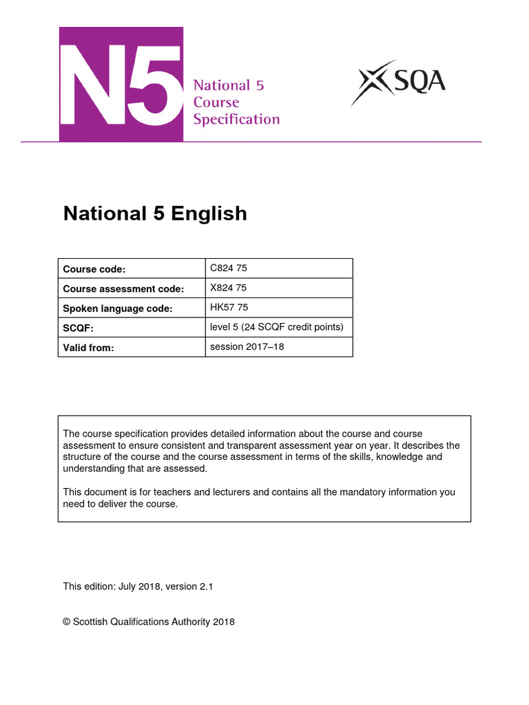 English Course Spec N5 | PDF | Communication | Essays