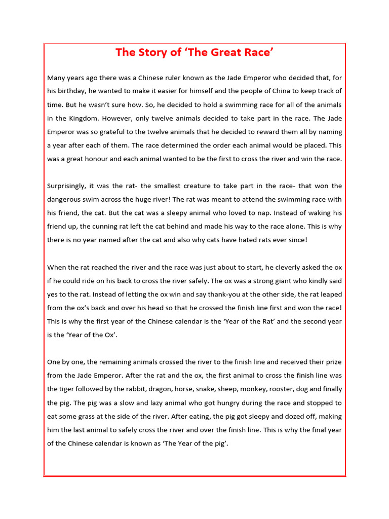 The Story of The Great Race | PDF | Chinese Zodiac