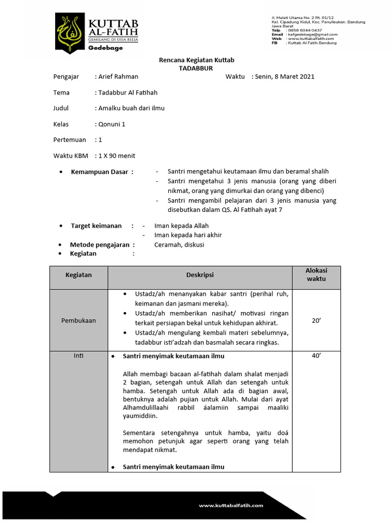 RKK 1 Pembukaan Tema Al Fatihah | PDF