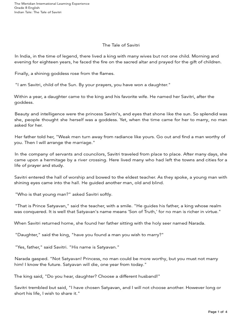English 8 Indian Tale The Tale of Savitri-4 | PDF | Religion & Spirituality