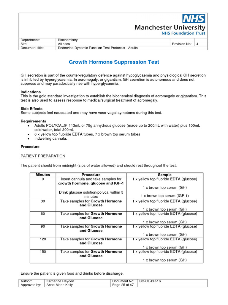 Growth Hormone Suppression Test Adults | PDF | Growth Hormone ...