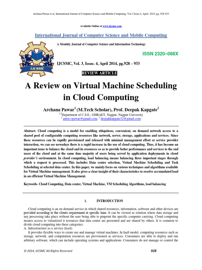 A Review On Virtual Machine Scheduling I | PDF | Cloud Computing | Software As A Service