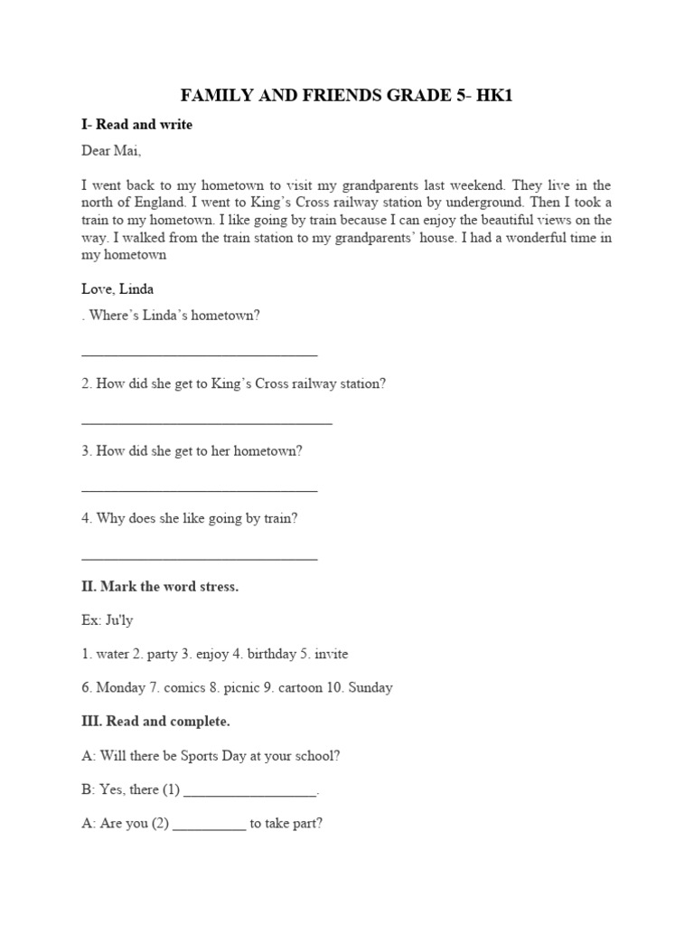 Family and Friends Grade 5 Activities | PDF | Linguistics