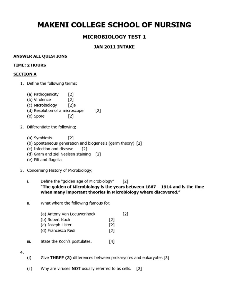 Microbiology Test 1 - Jan 11-1 | PDF | Science & Mathematics