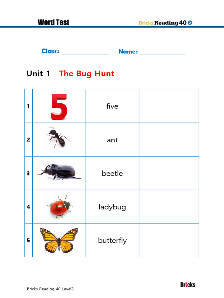 Bricks Reading 40_L2_Word Test_Eng | PDF