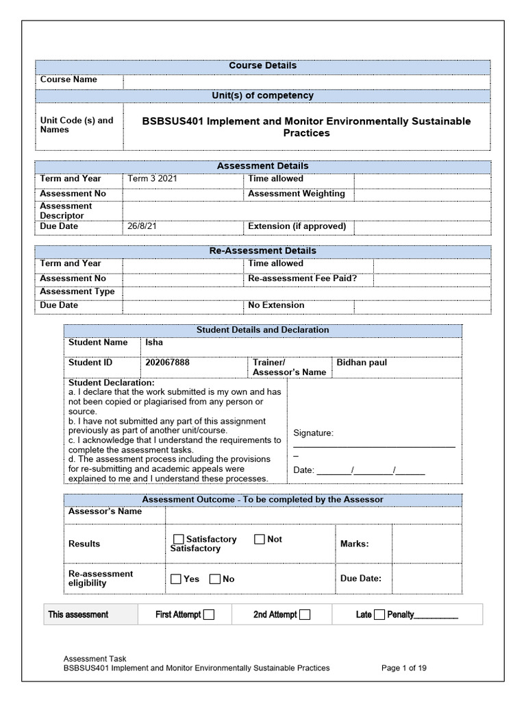 BSBSUS401 Performance-1 | PDF | Waste | Efficient Energy Use BSBSUS401 Performance-1 | PDF | Waste | Efficient Energy Use