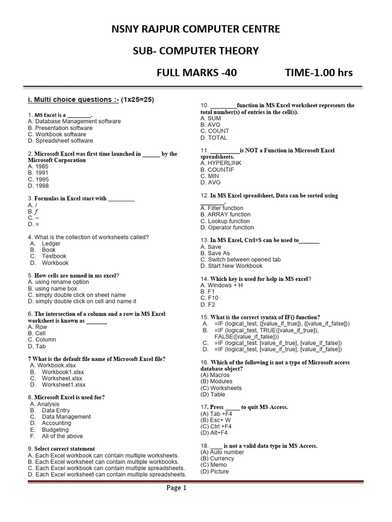 Dfa Exam Ist Unit | Download Free PDF | Microsoft Excel | Spreadsheet