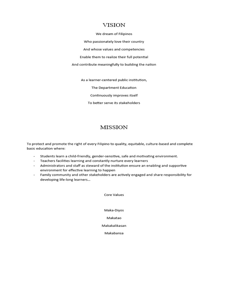 Dep - Ed Mission & Vision | PDF | Career & Growth | Wellness