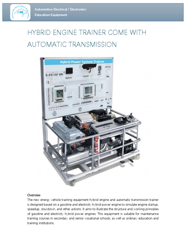 Hybrid Engine Trainer Come With Automatic Transmission | PDF | Hybrid Vehicle | Electric Power