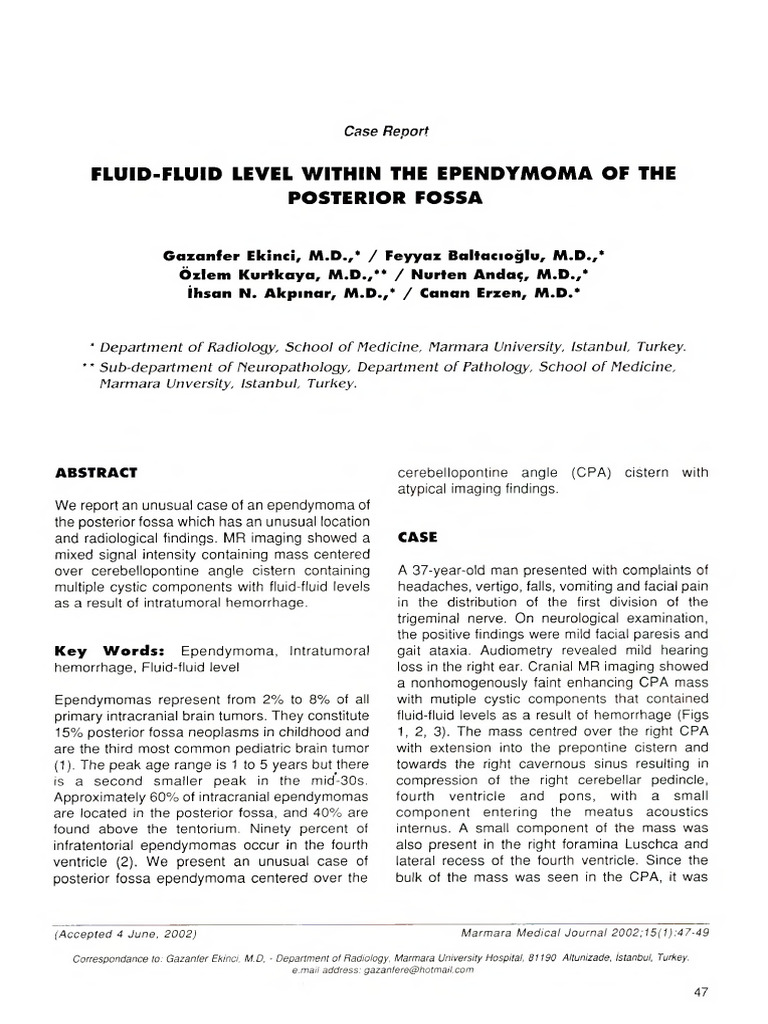 Fluid-Fluid Level Within The Ependymoma of The Posterior Fossa (#272117 ...