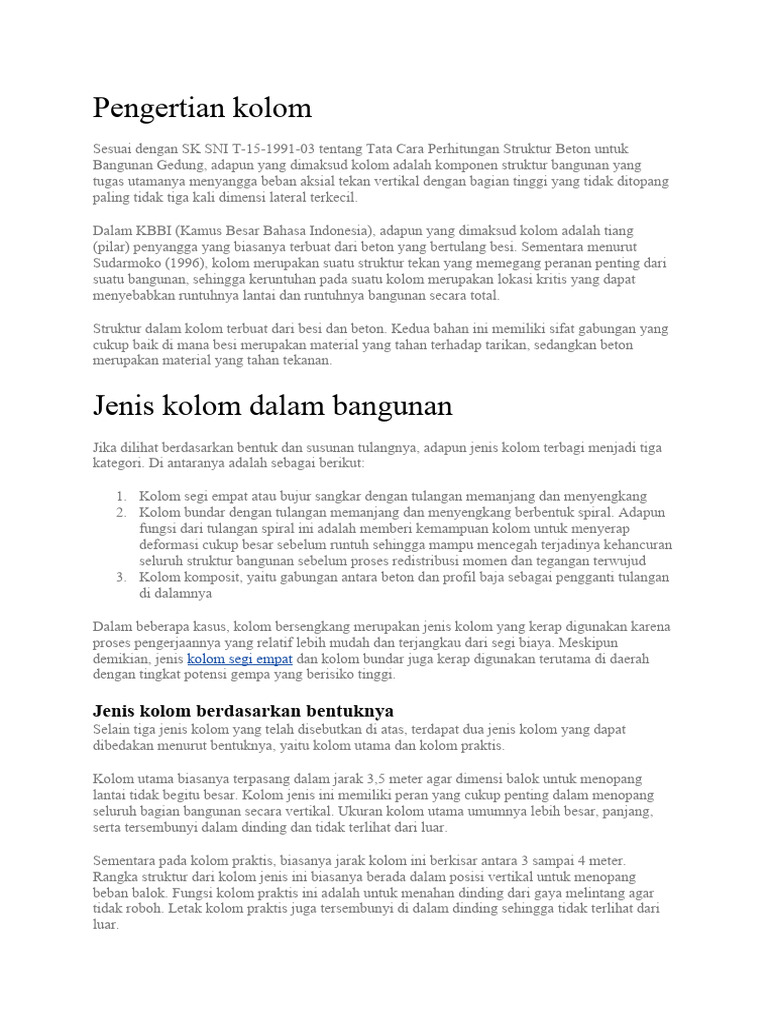 Pengertian Kolom | PDF