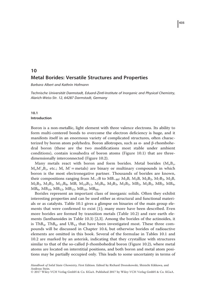 Metal Borides Versatile Structures and Properties | PDF | Boron | Metals