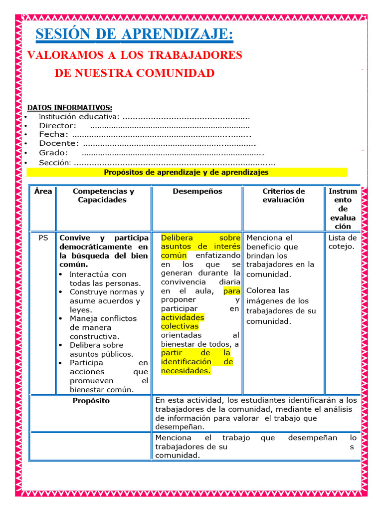 1º SESION MUESTRA Valorando A Los Trabajadores de Mi Comunidad | PDF ...