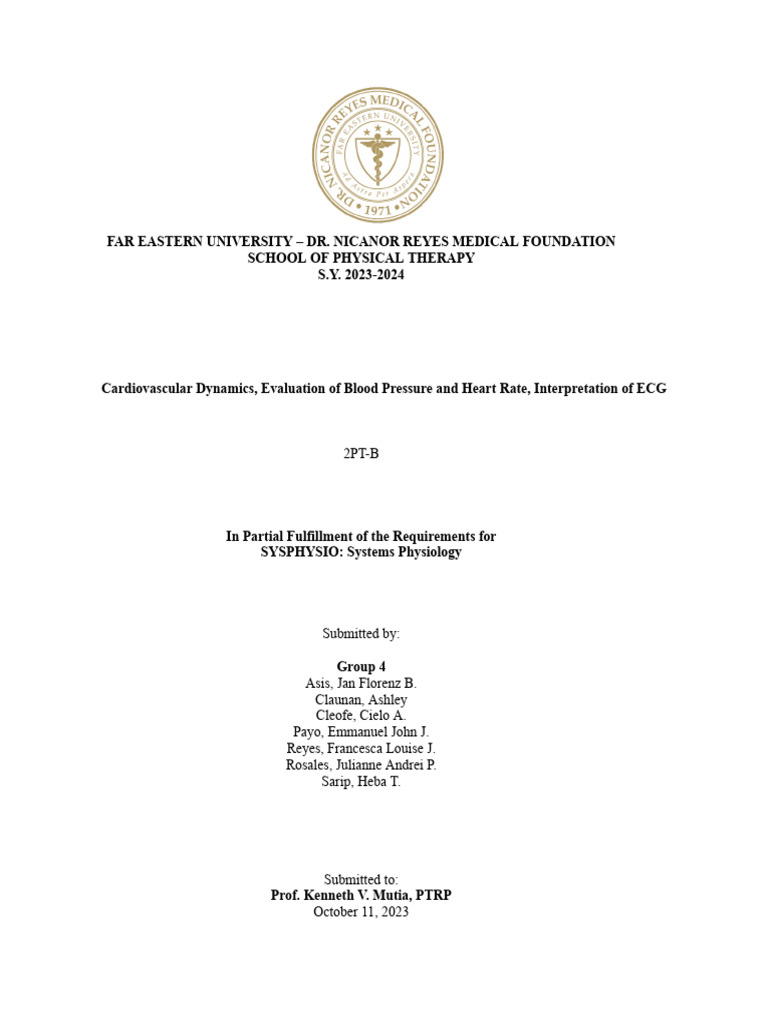 Cardiovascular Dynamics, Evaluation of Blood Pressure and Heart Rate ...