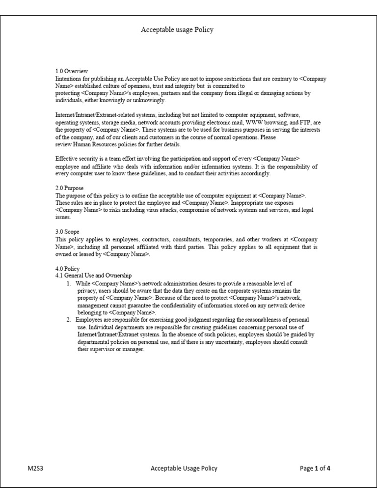 4.2 Acceptable Usage Policy | PDF | Computer Network | Email Spam