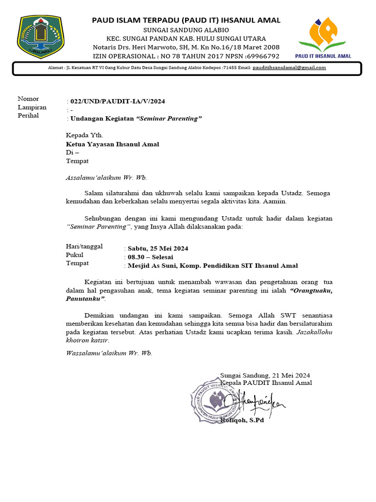 Undangan Seminar Parenting 04 Mei 2024 | PDF