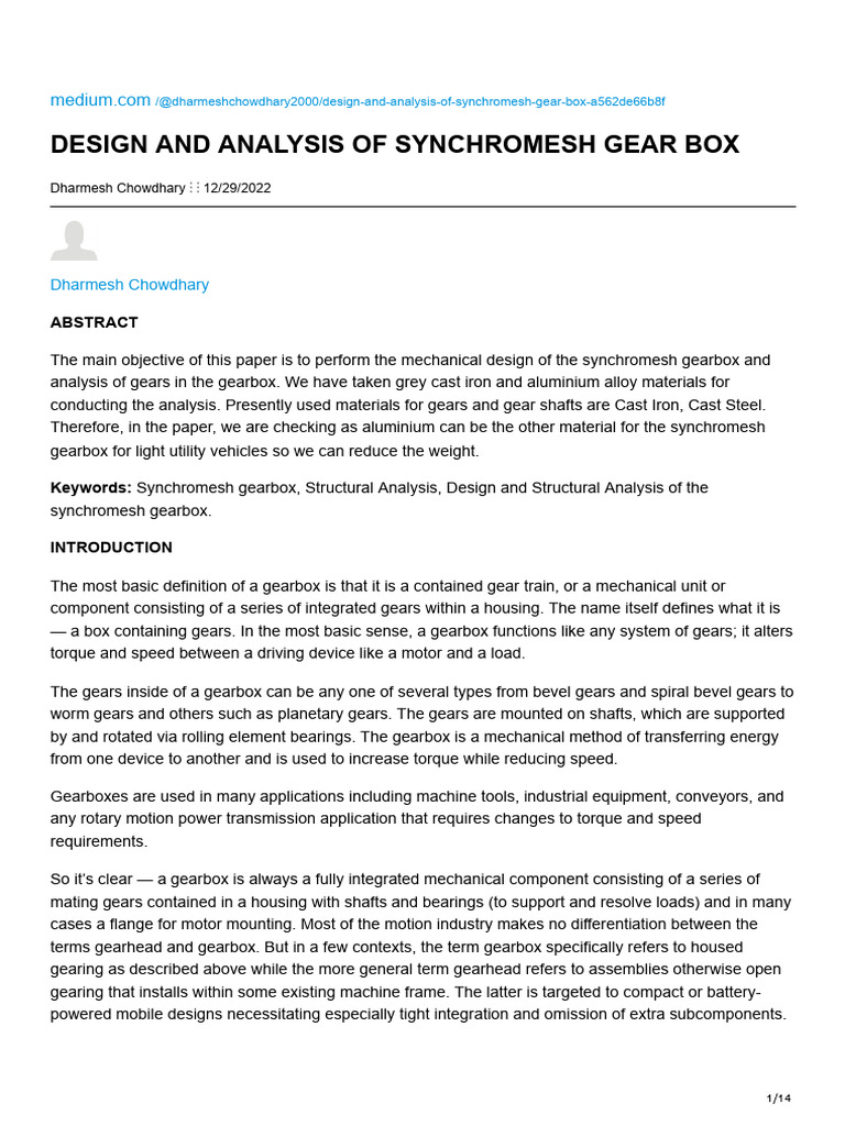 Design and Analysis of Synchromesh Gear Box | PDF | Manual Transmission | Gear