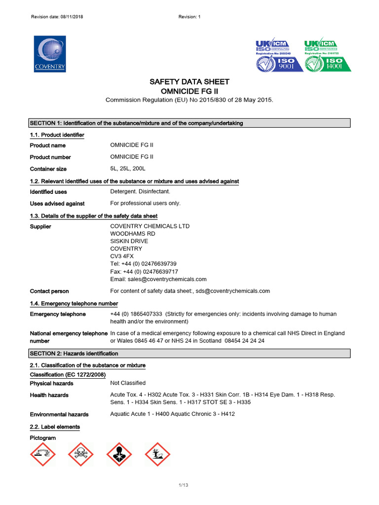 OMNICIDE FG II Data - Sheet | PDF | Toxicity | Firefighting