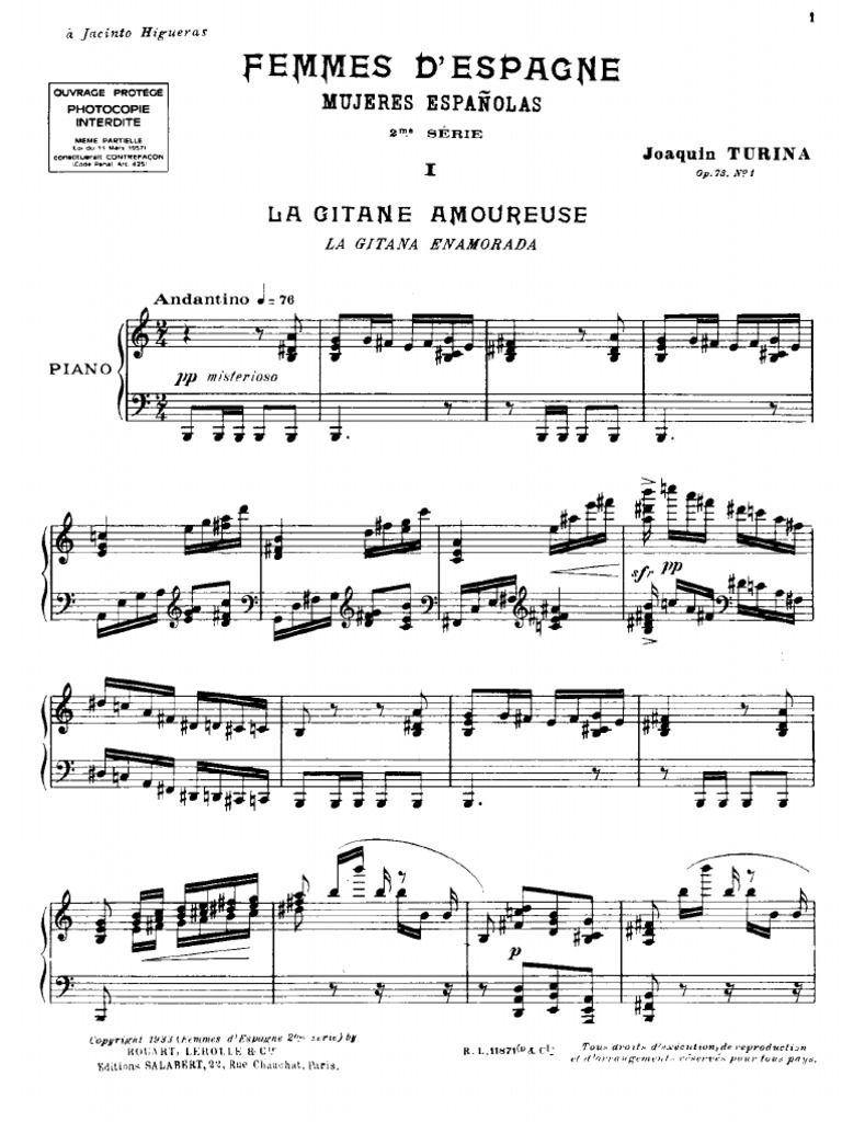 Turina Mujeres Españolas Op.73 No.1 La Gitana Enamorada | PDF