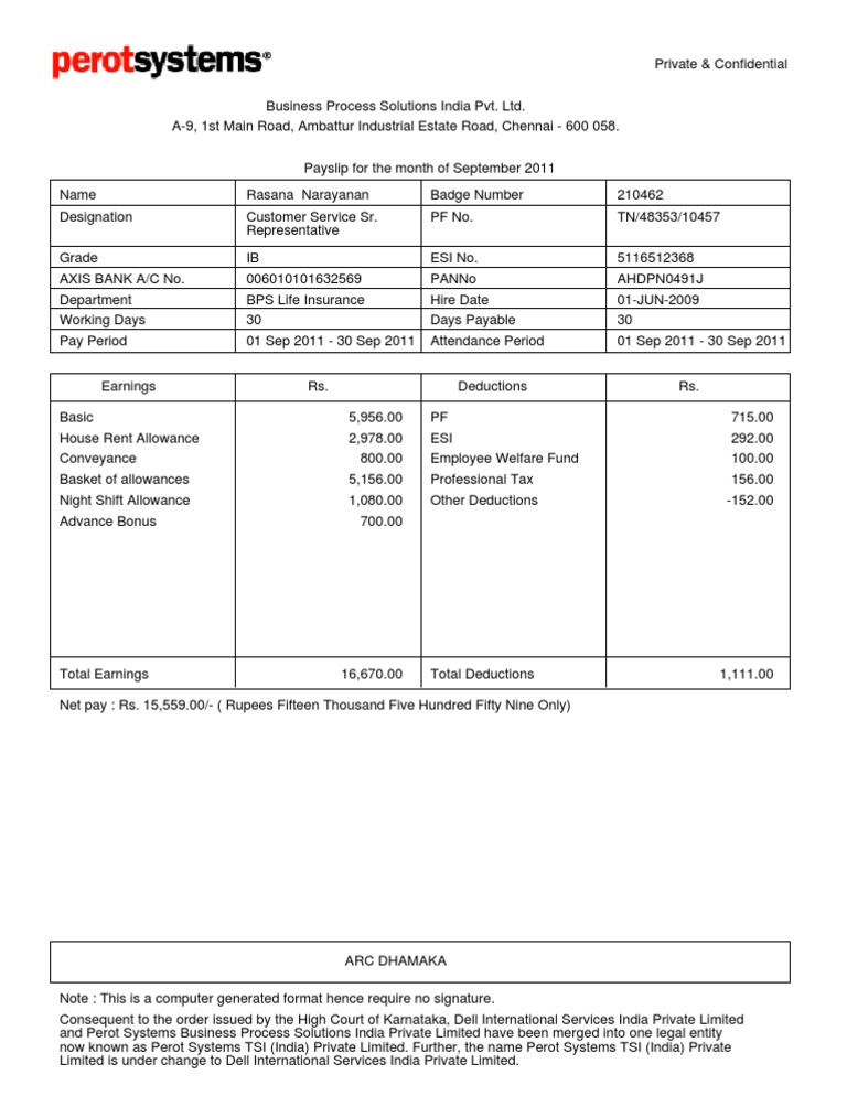 September Payslip | PDF