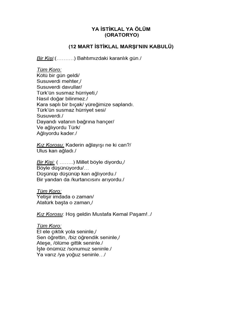 12 Mart Oratoryo Metni̇ | PDF