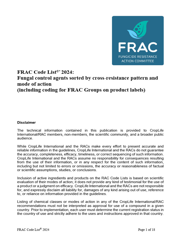 Frac Code List 2024 | Download Free PDF | Fungicide | Metabolic Pathway