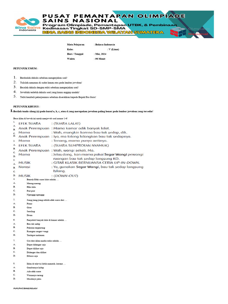 SOAL B.Indo PTS KELAS 5 SEMESTER 2 K13 | PDF | Seni & Disiplin Bahasa