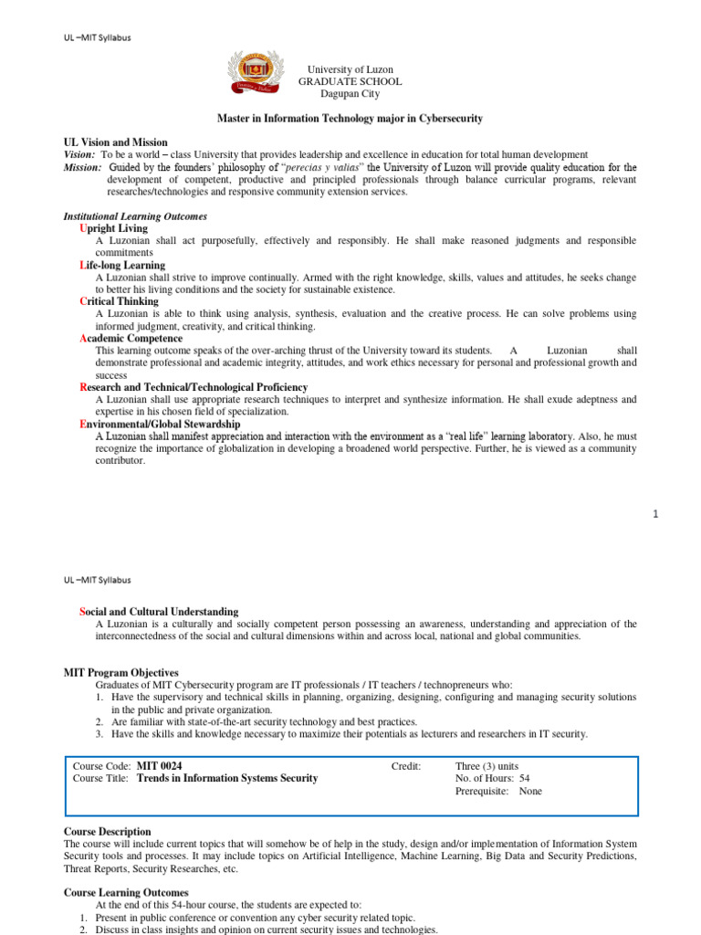 MIT Cybersecurity Course Syllabus | PDF | Learning | Computer Security