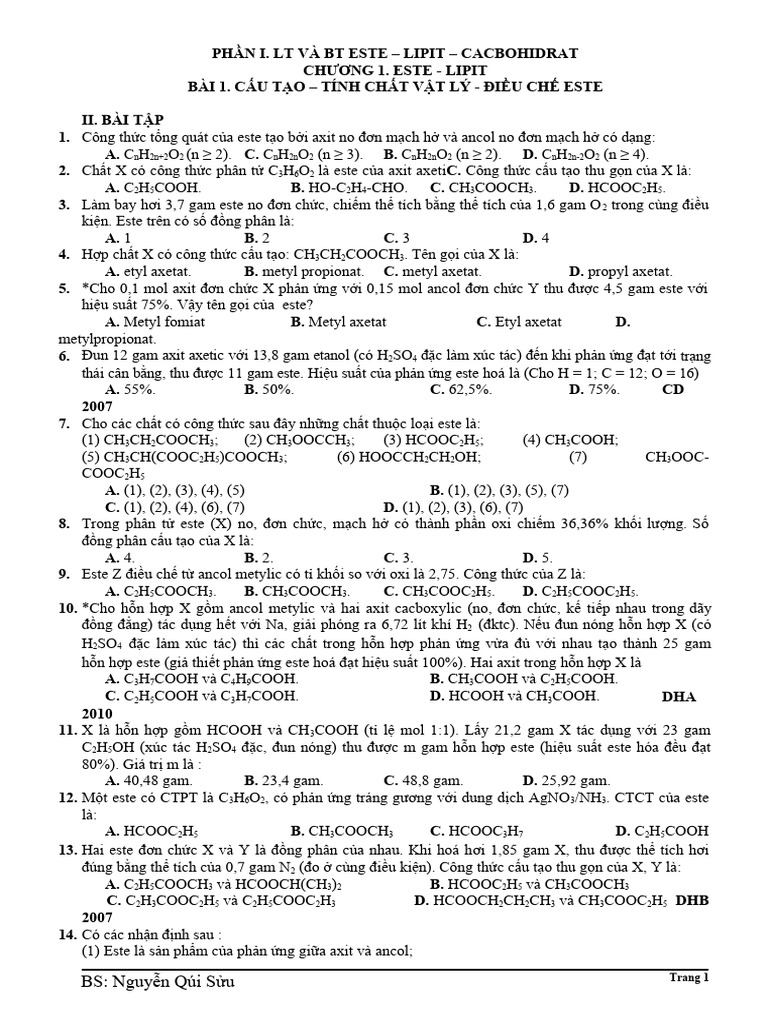 Chuyen de Este Cacbohidrat | PDF