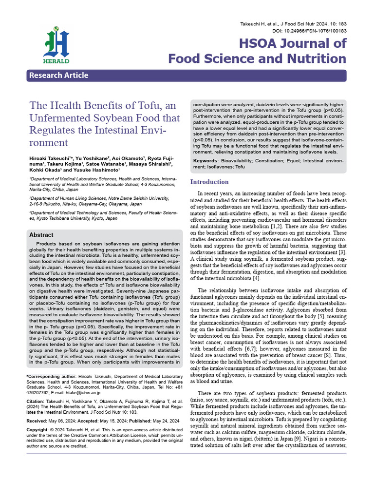 The Health Benefits of Tofu An Unfermented Soybean Food That Regulates ...