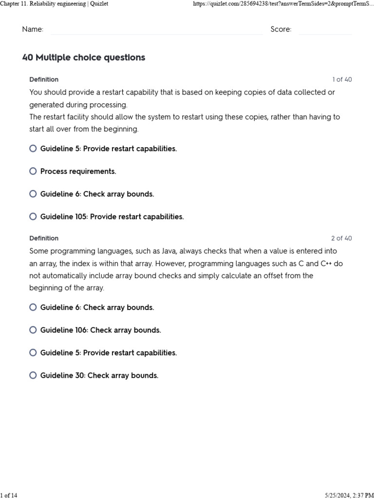Chapter 11. Reliability Engineering Quizlet | PDF | Reliability Engineering | Systems Engineering