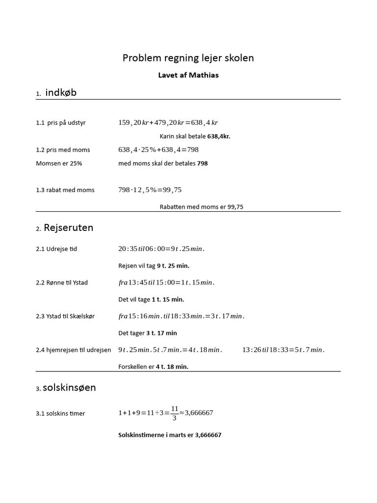 Problem Regning Lejerskolen | PDF