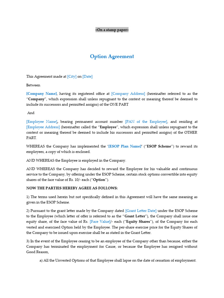 7. ESOP Agreement | PDF | Stocks | Vesting
