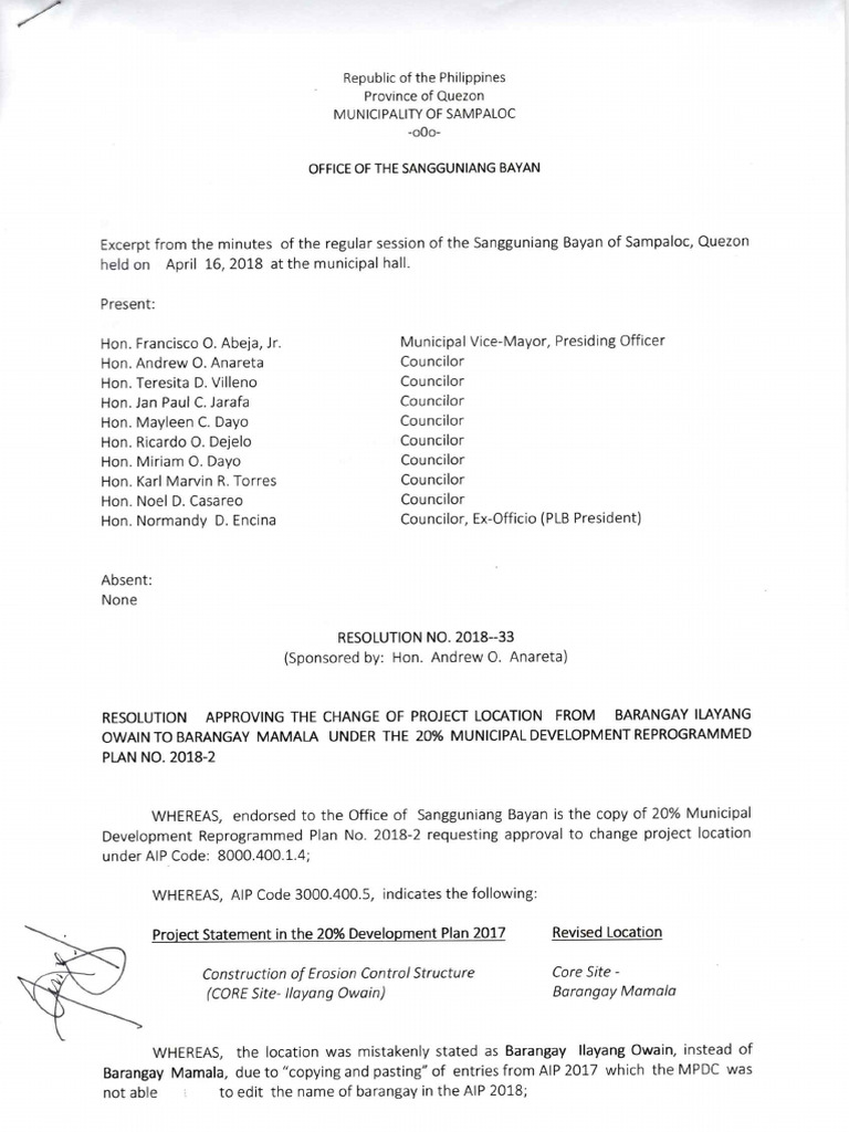 Barangay Resolution | PDF