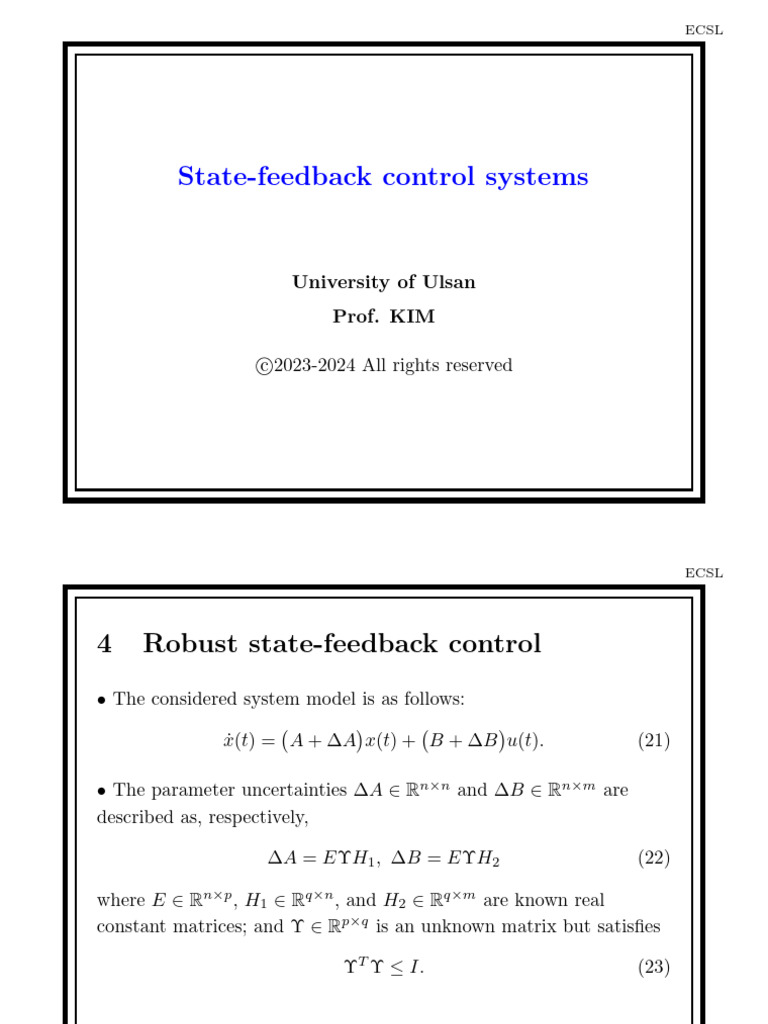 Week10-State-feedback Control-Part2 | PDF | Mathematical Analysis ...