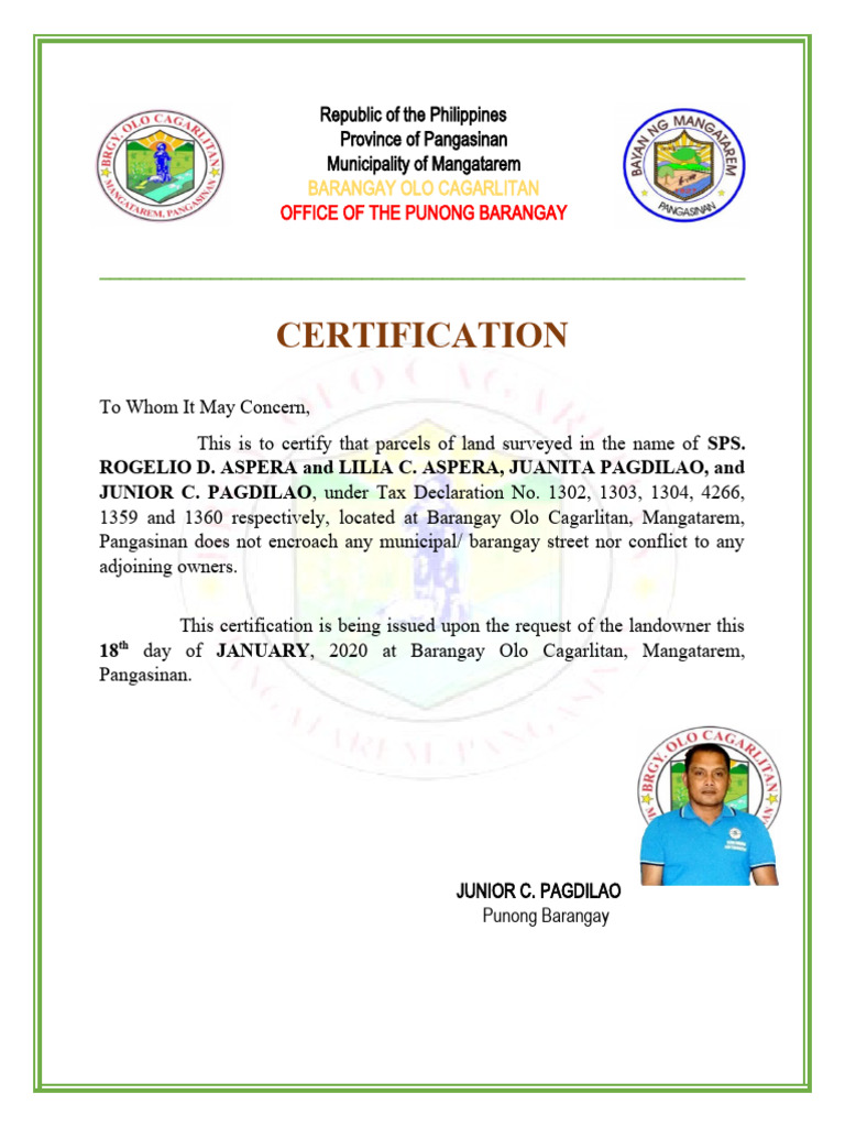 Certificate For Survey | PDF