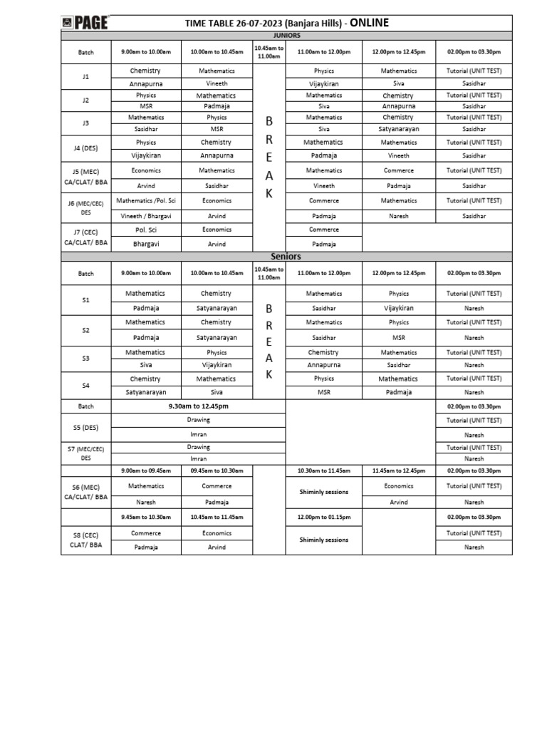 JR & SR Timetable | PDF